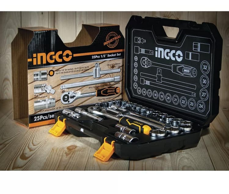 Ingco 25Pcs 1/2" Ratchet Socket Set - CrV HKTS12251 Tool Shop