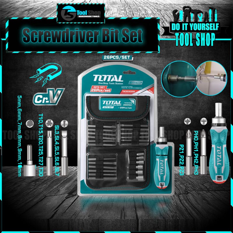 Total TACSD30266 I 26 Pcs Ratchet Screwdriver Set tool shop in