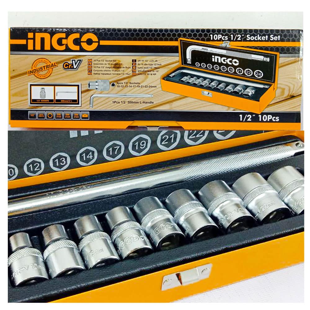 Ingco 1/2" 10pcs Socket Set CrV Material - HKTS12101 Tool Shop